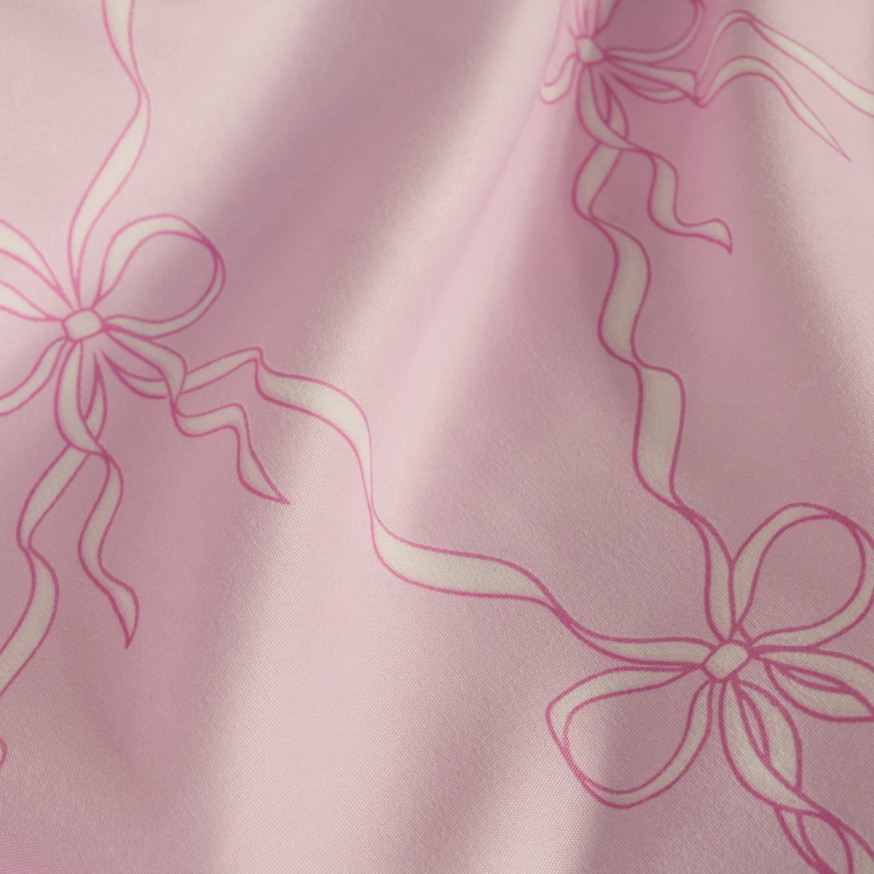 OHS Bow Ribbon Print Reversible Duvet Cover Set - Pink/White