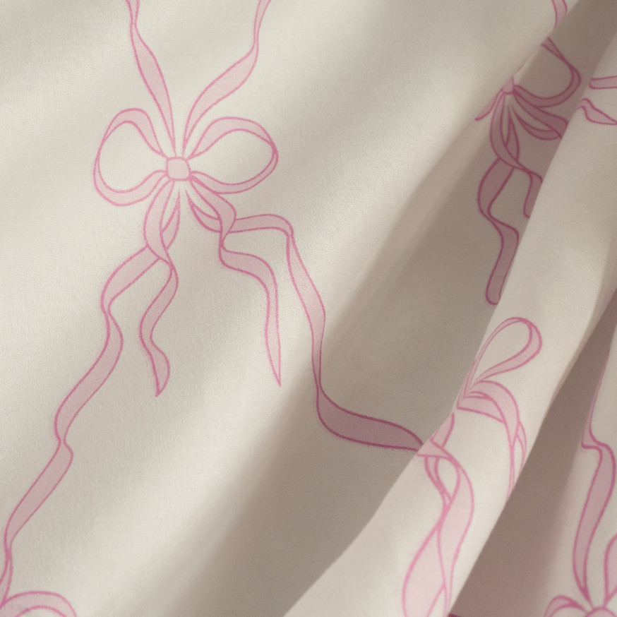 OHS Bow Ribbon Print Reversible Duvet Cover Set, Pink/White - King