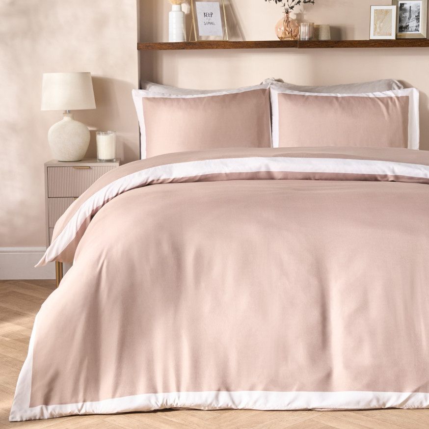 OHS Contrast Border Duvet Cover Set, Natural/Ivory - King