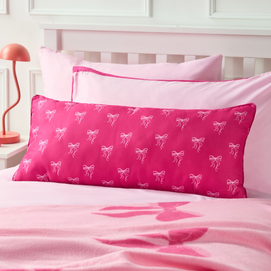 OHS Kids Bow Print Bolster Pillow - Hot Pink