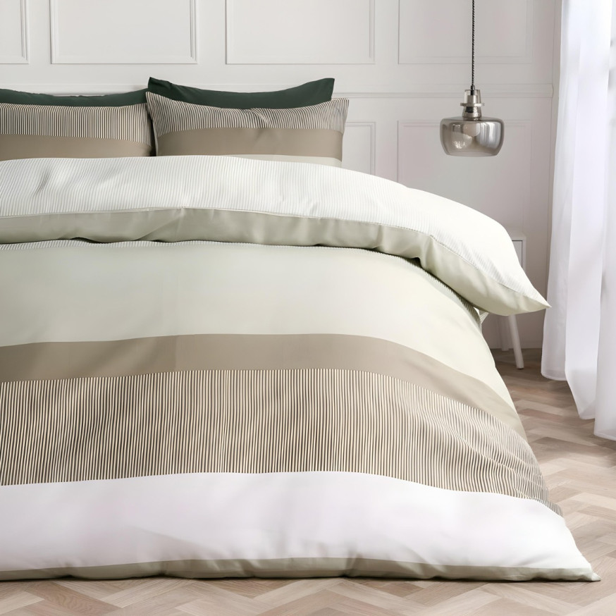 OHS Multi Stripe Duvet Set, Sage - Double