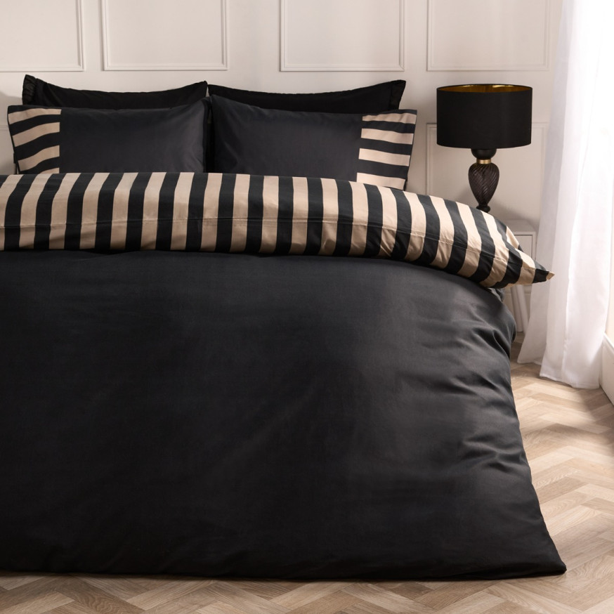 OHS Stripe Edge Duvet Set, Black/Stone - Double