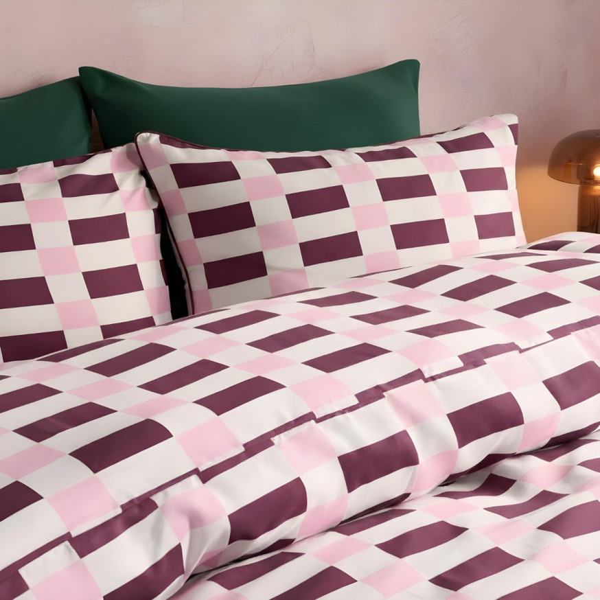 OHS Geometric Print Piped Edge Duvet Cover Set, Burgundy/Pink - King
