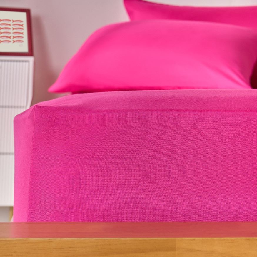 OHS Easy Care Polycotton Deep Fitted Sheet, Hot Pink - Single