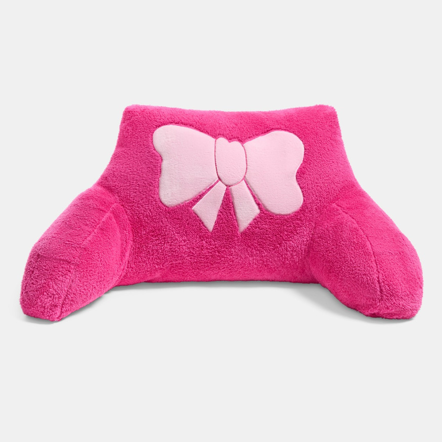 OHS Bow Embroidered Teddy Cuddle Cushion - Hot Pink