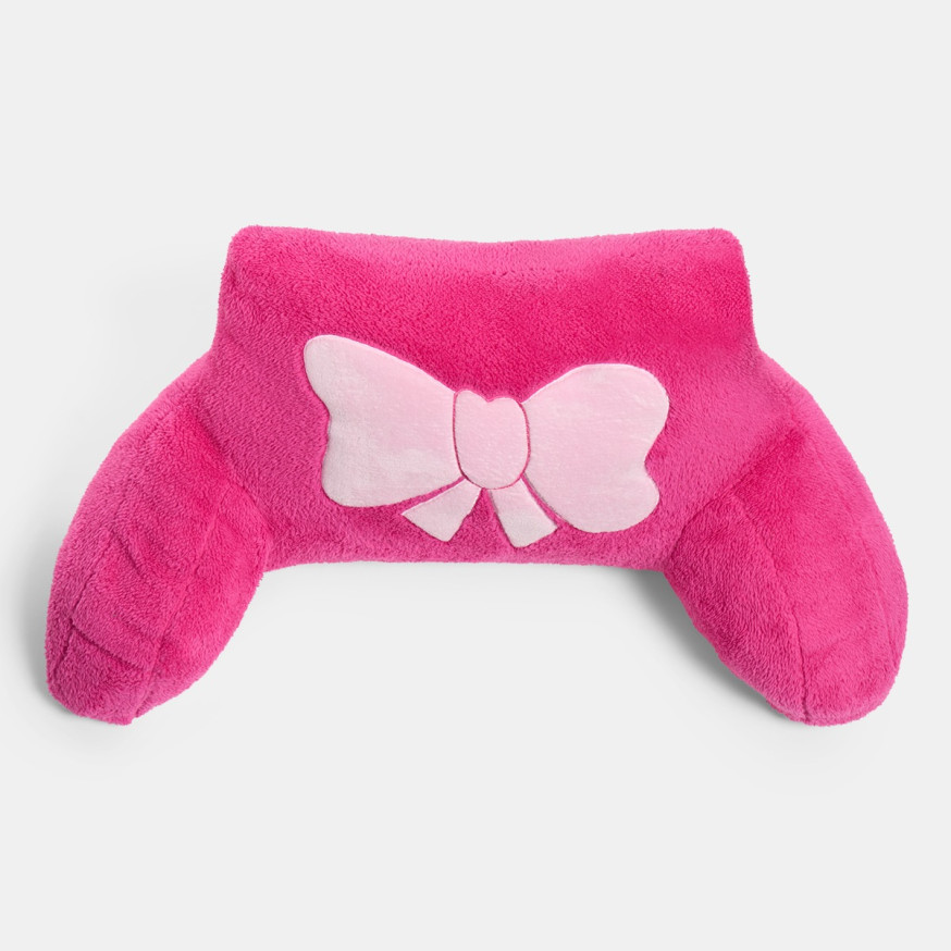 OHS Bow Embroidered Teddy Cuddle Cushion - Hot Pink