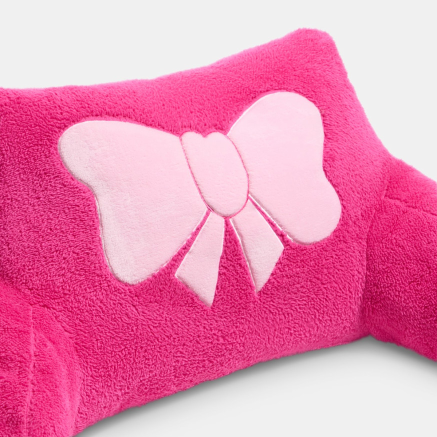 OHS Bow Embroidered Teddy Cuddle Cushion - Hot Pink