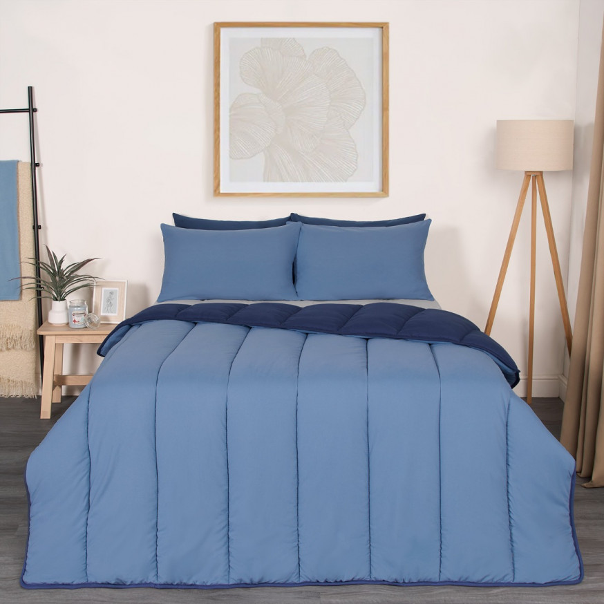 OHS Coverless 10.5 Tog Reversible Duvet & Pillowcase - Navy/Blue