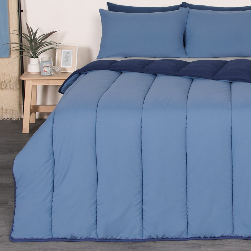OHS Coverless 10.5 Tog Reversible Duvet & Pillowcase - Navy/Blue