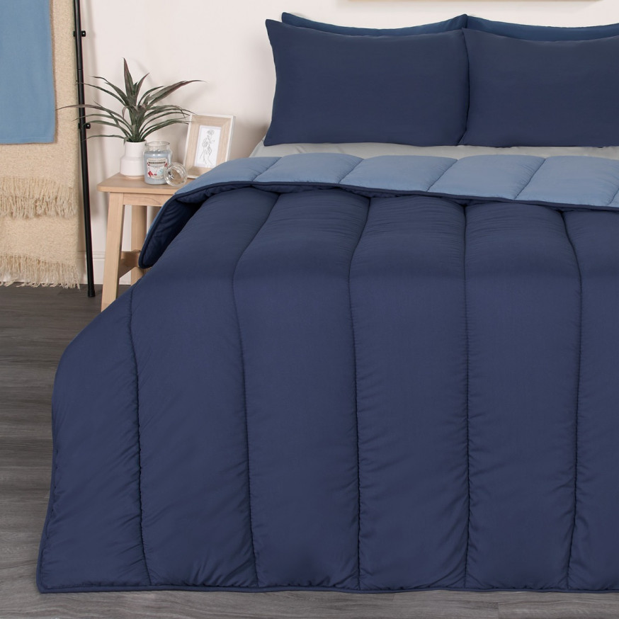 OHS Coverless 10.5 Tog Reversible Duvet & Pillowcase - Navy/Blue