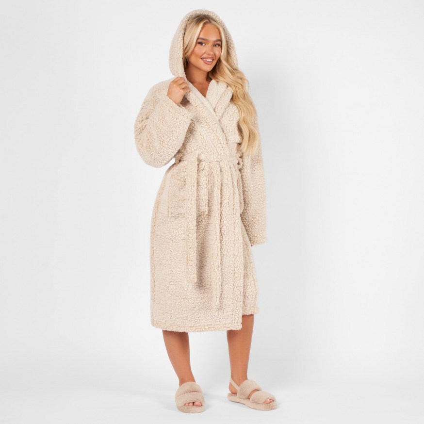 OHS Teddy Marl Dressing Gown - Natural