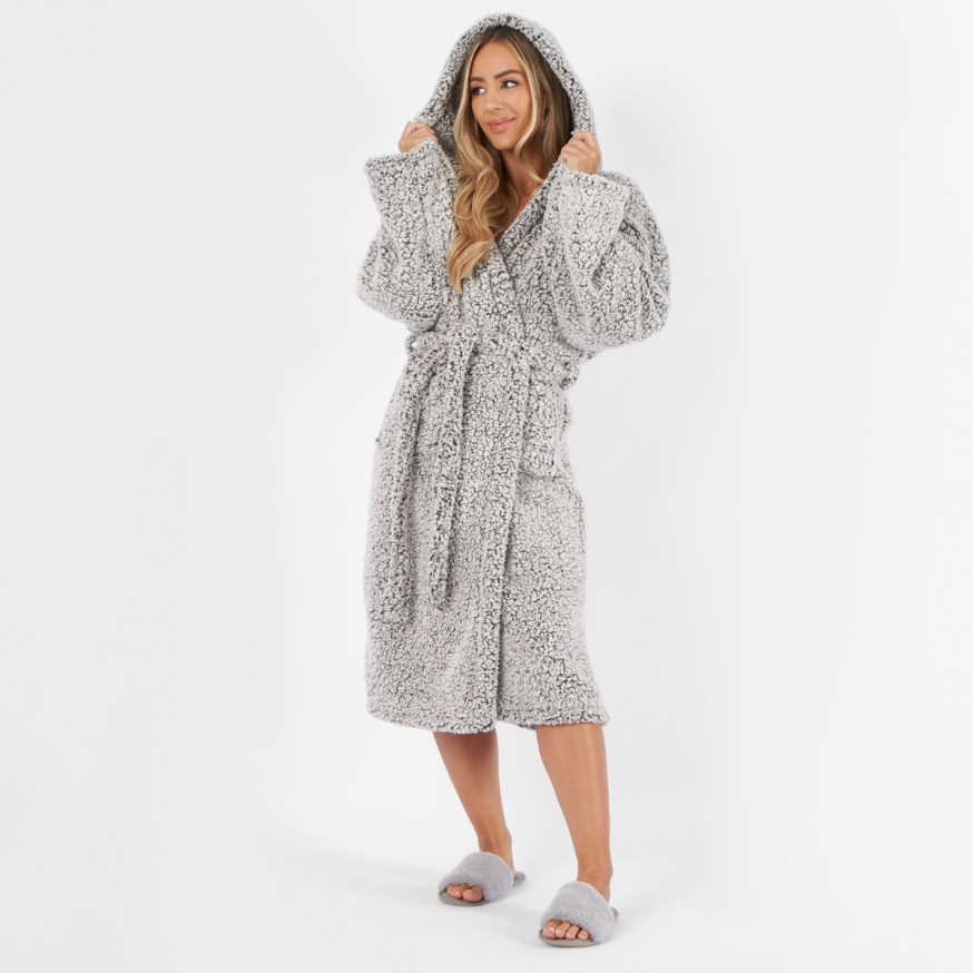 Brentfords Teddy Marl Dressing Gown - Blush