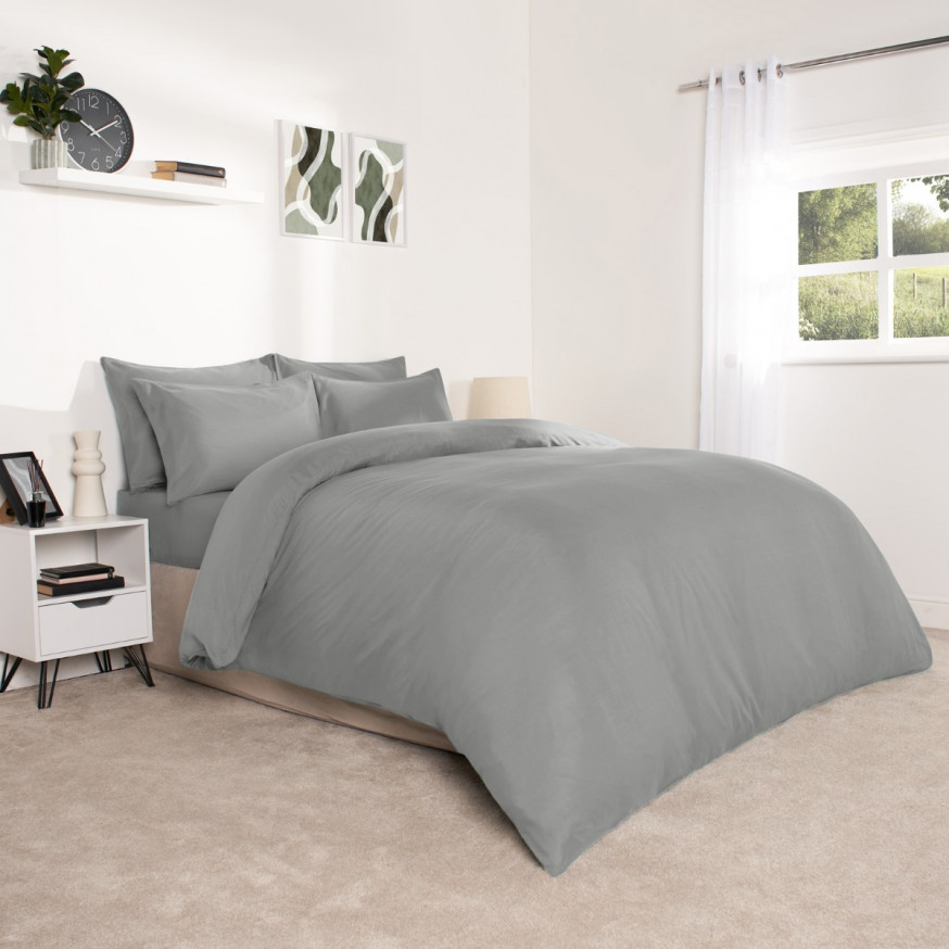 OHS Plain Duvet Cover Set, Grey - Single