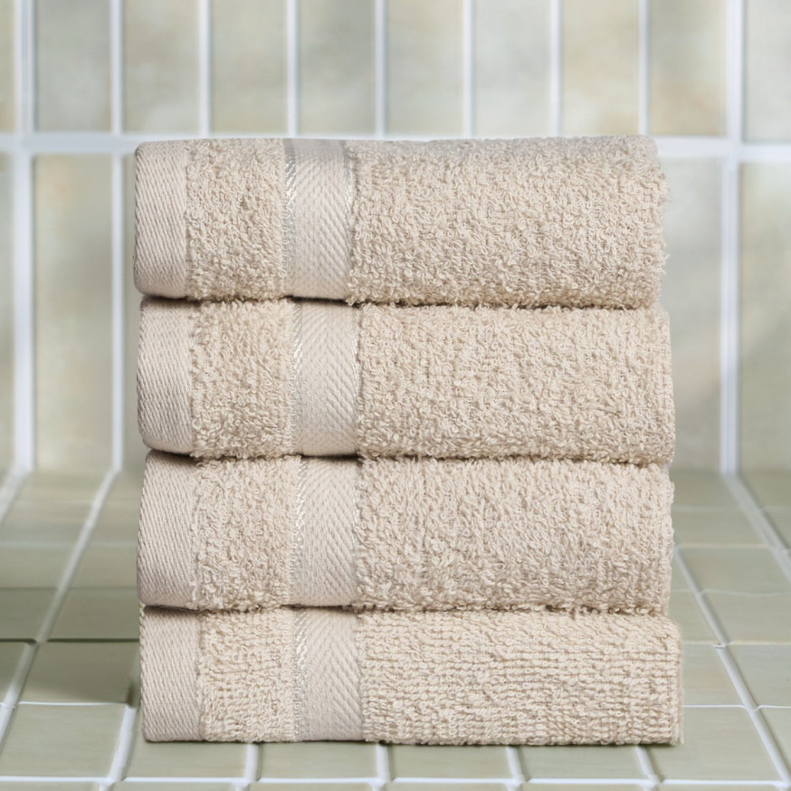 OHS 100% Cotton 4 Pack Face Cloths - Beige
