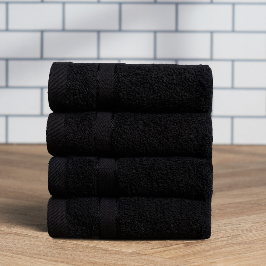 OHS 100% Cotton 4 Pack Face Cloths - Black