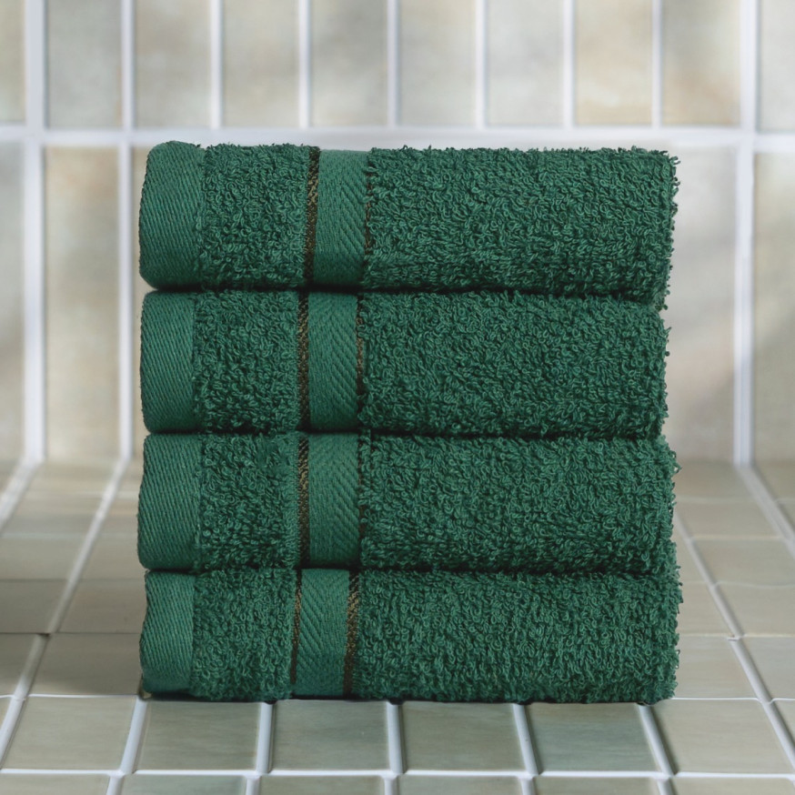 OHS 100% Cotton 4 Pack Face Cloths - Forest Green