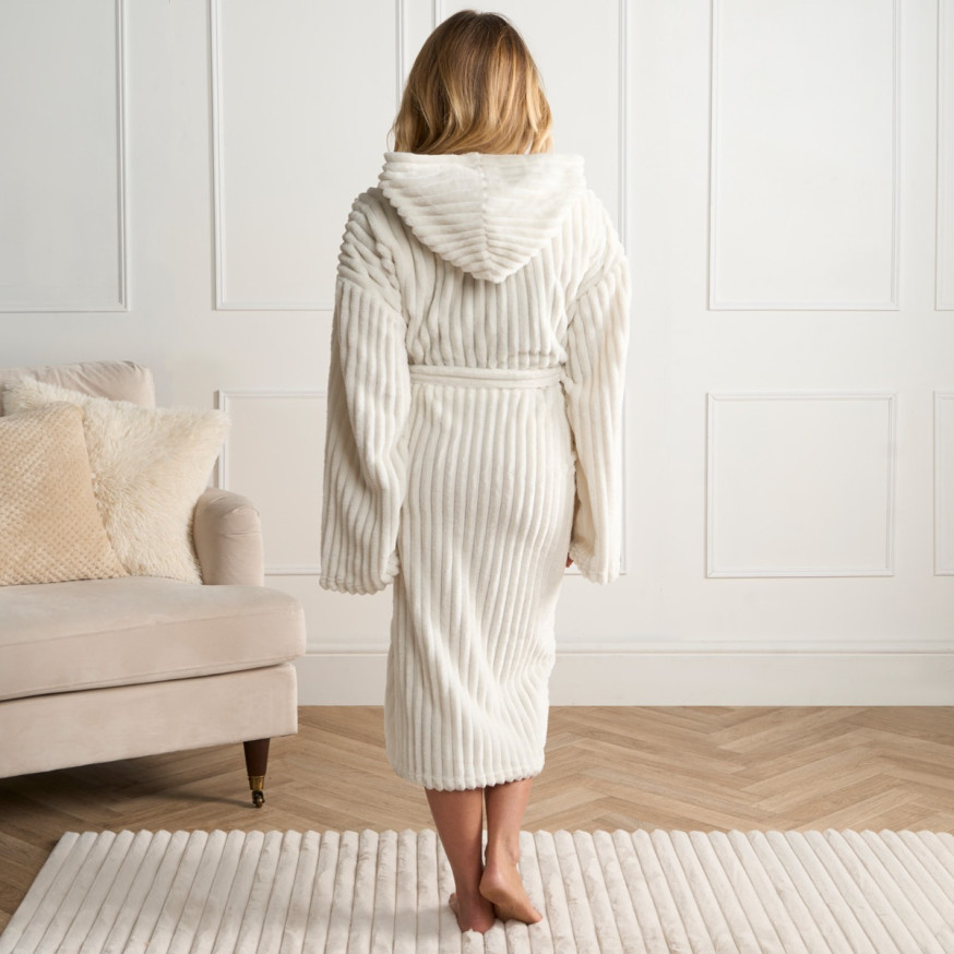 OHS Ribbed Fleece Dressing Gown, Adults - Cream
