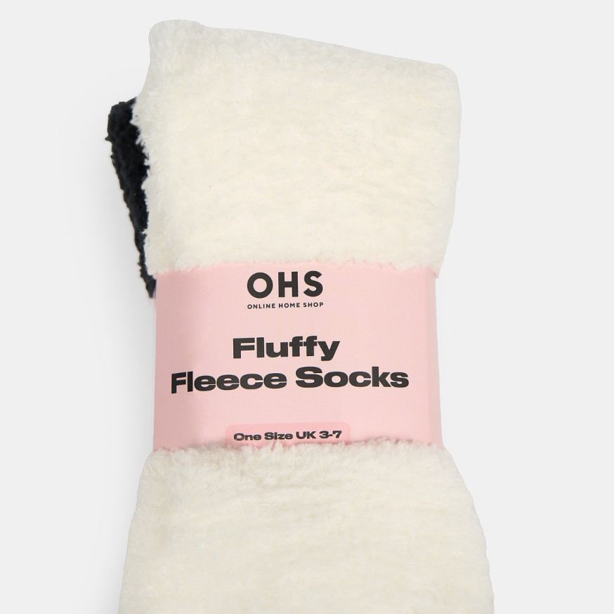 OHS 3 Pack Fluffy Fleece Socks - Beige Black Cream