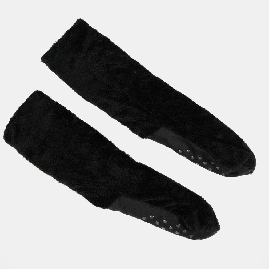OHS Teddy Sherpa Reverse Slipper Socks - Black