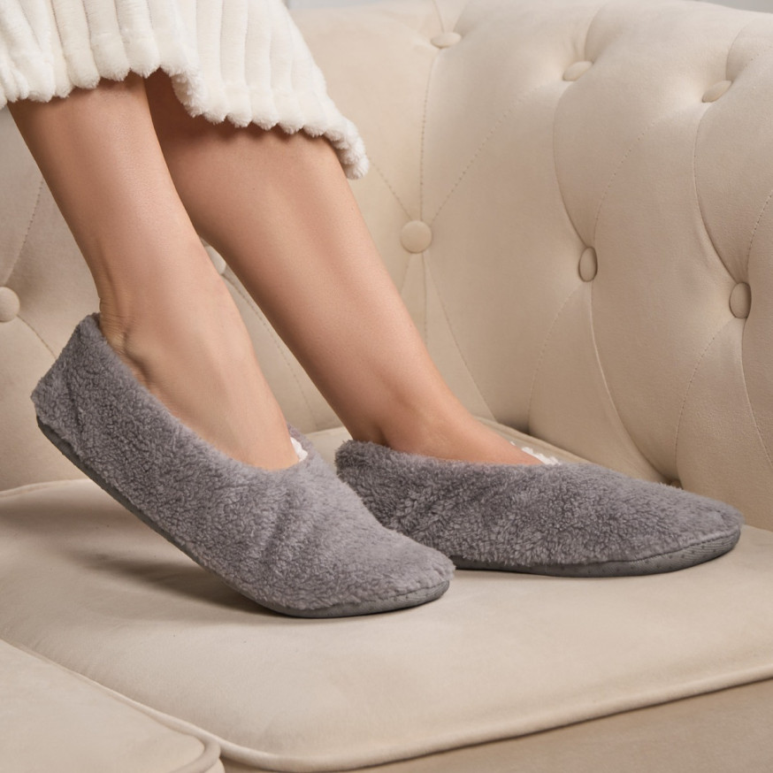 OHS Teddy Sherpa Reverse Slipper Footlets - Grey