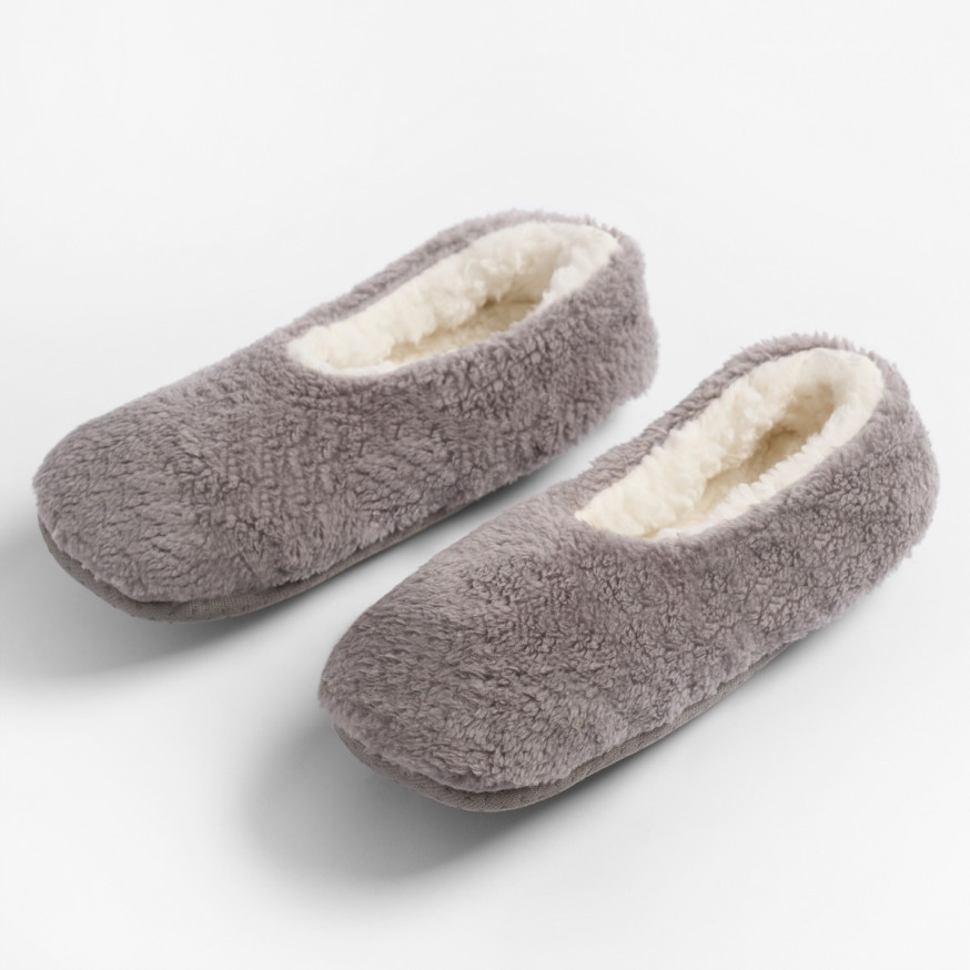 OHS Teddy Sherpa Reverse Slipper Footlets - Grey