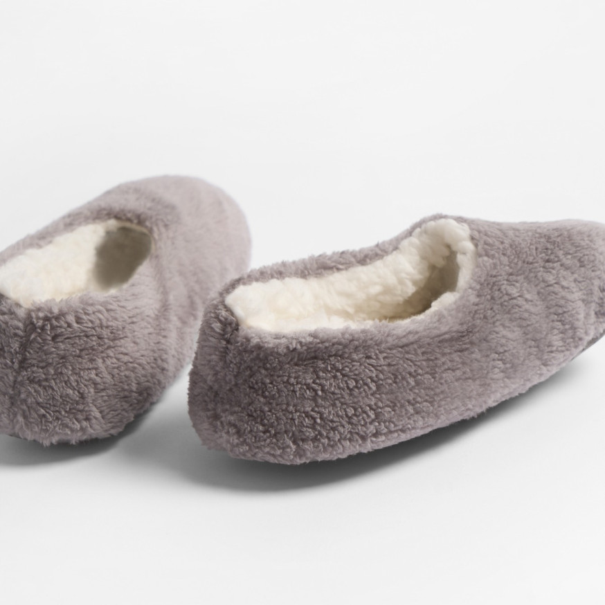 OHS Teddy Sherpa Reverse Slipper Footlets - Grey