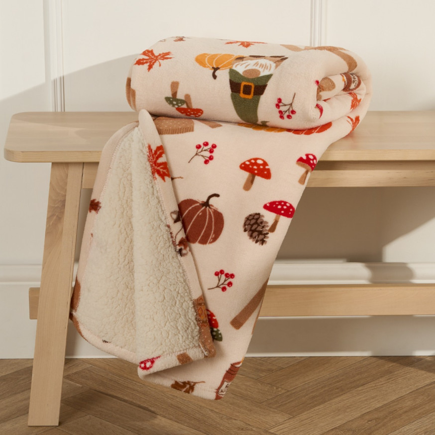 OHS Autumnal Gonk Printed Throw - Natural