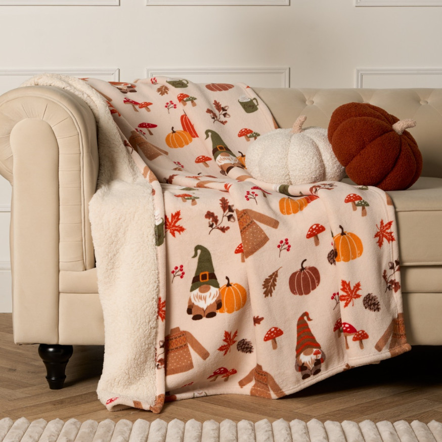 OHS Autumnal Gonk Printed Throw - Natural