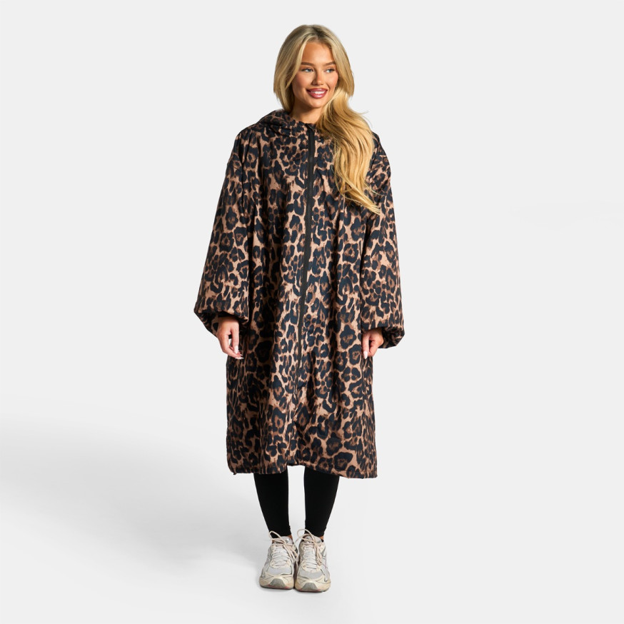 OHS Adults Water Resistant Leopard Print Sherpa Drying Robe - Natural