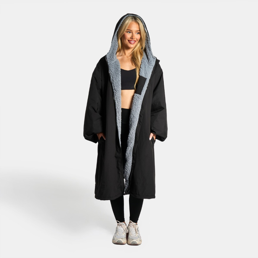 OHS Adults Water Resistant Sherpa Drying Robe - Black