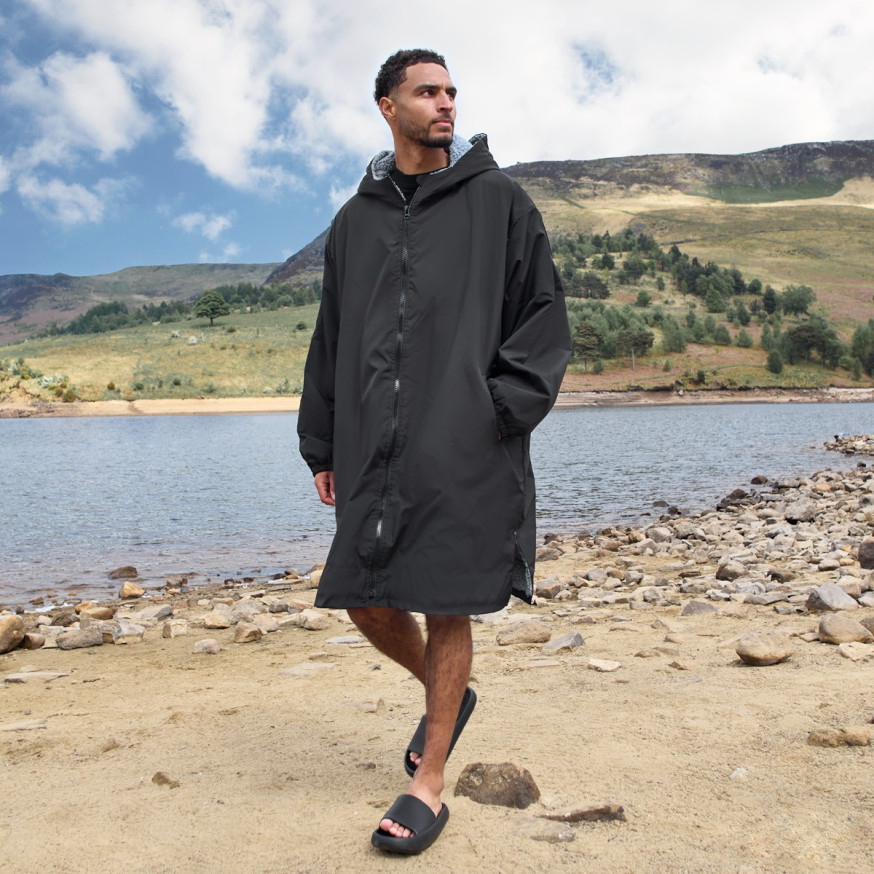 OHS Adults Water Resistant Sherpa Drying Robe - Black