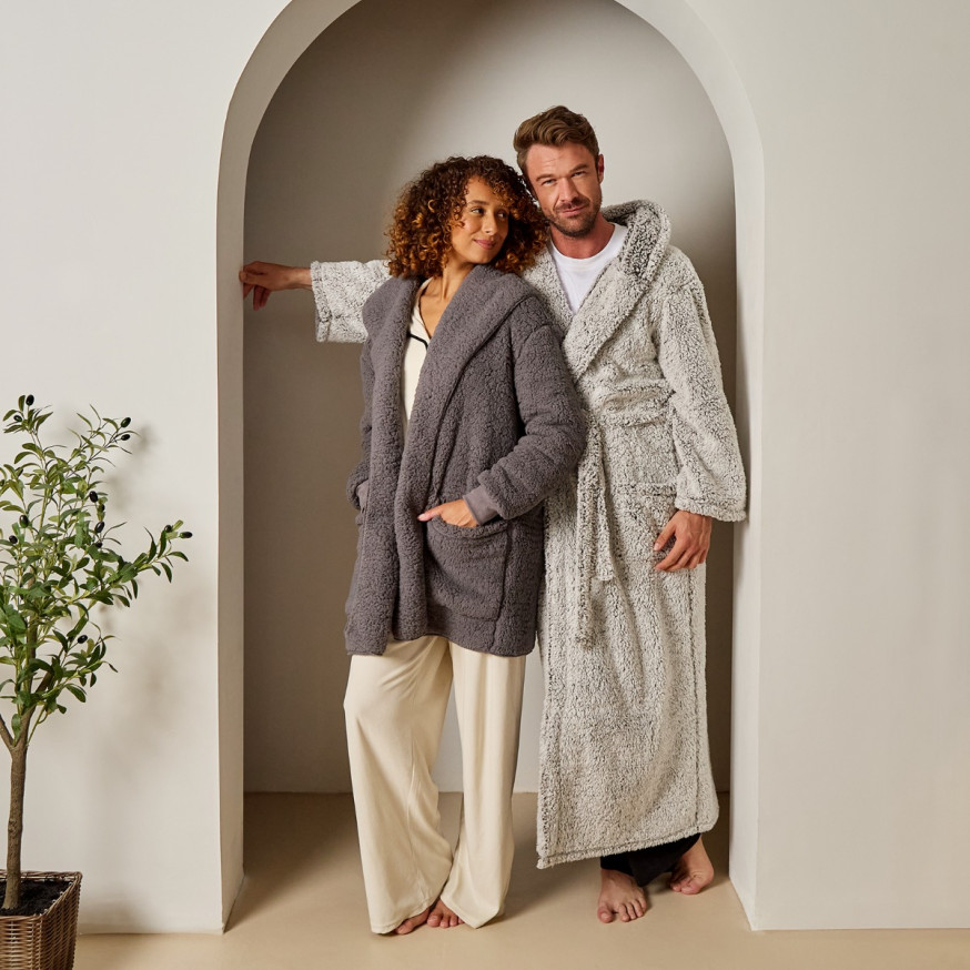 OHS Teddy Marl Dressing Gown Floor Length, Adults - Green