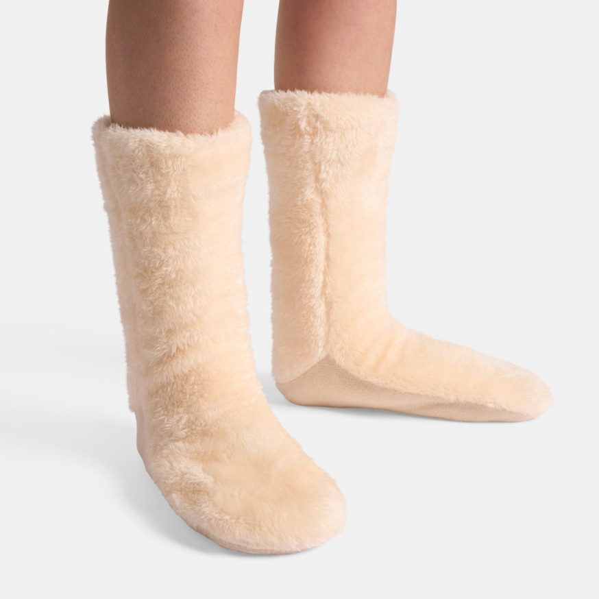 OHS Teddy Sherpa Reverse Slipper Socks - Cream