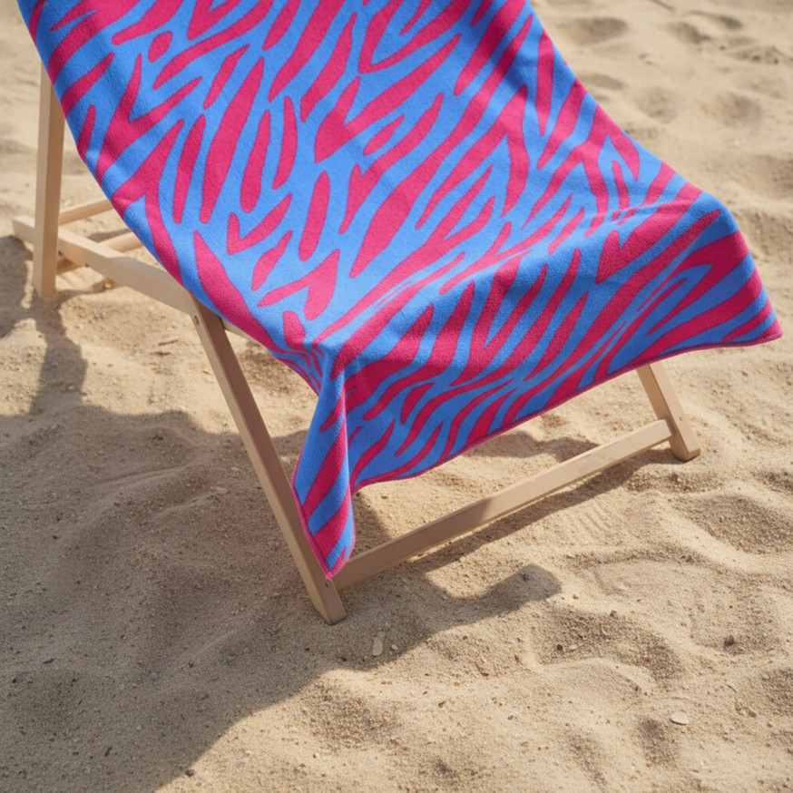 OHS Neon Zebra Beach Towel - Pink/Blue