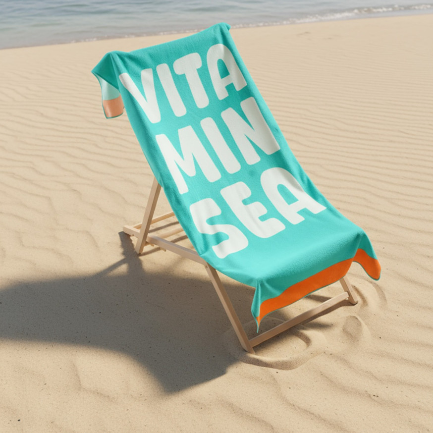 OHS Vitamin Sea Slogan Beach Towel - Sea Blue