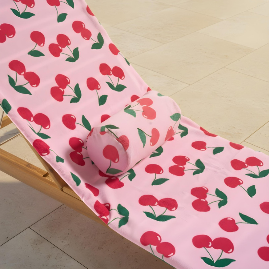 OHS Cherry Print Inflatable Beach Bolster Pillow - Pink