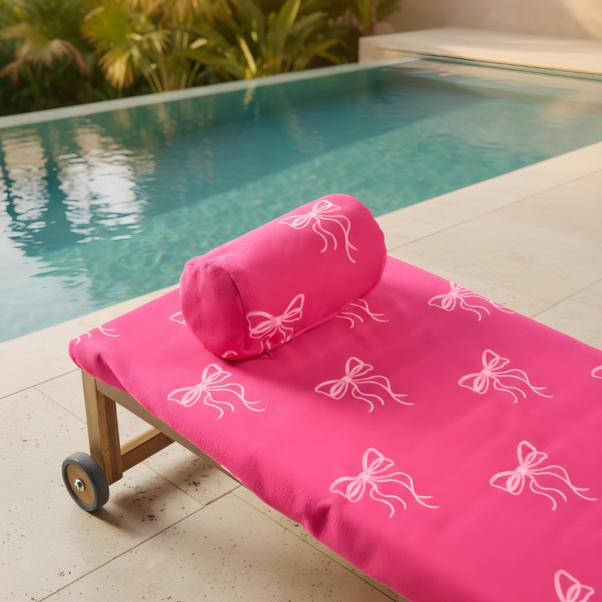 OHS Bow Print Inflatable Beach Bolster Pillow - Hot Pink