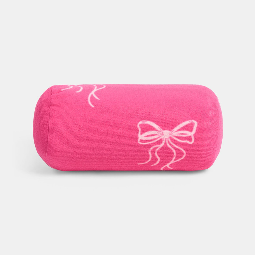 OHS Bow Print Inflatable Beach Bolster Pillow - Hot Pink
