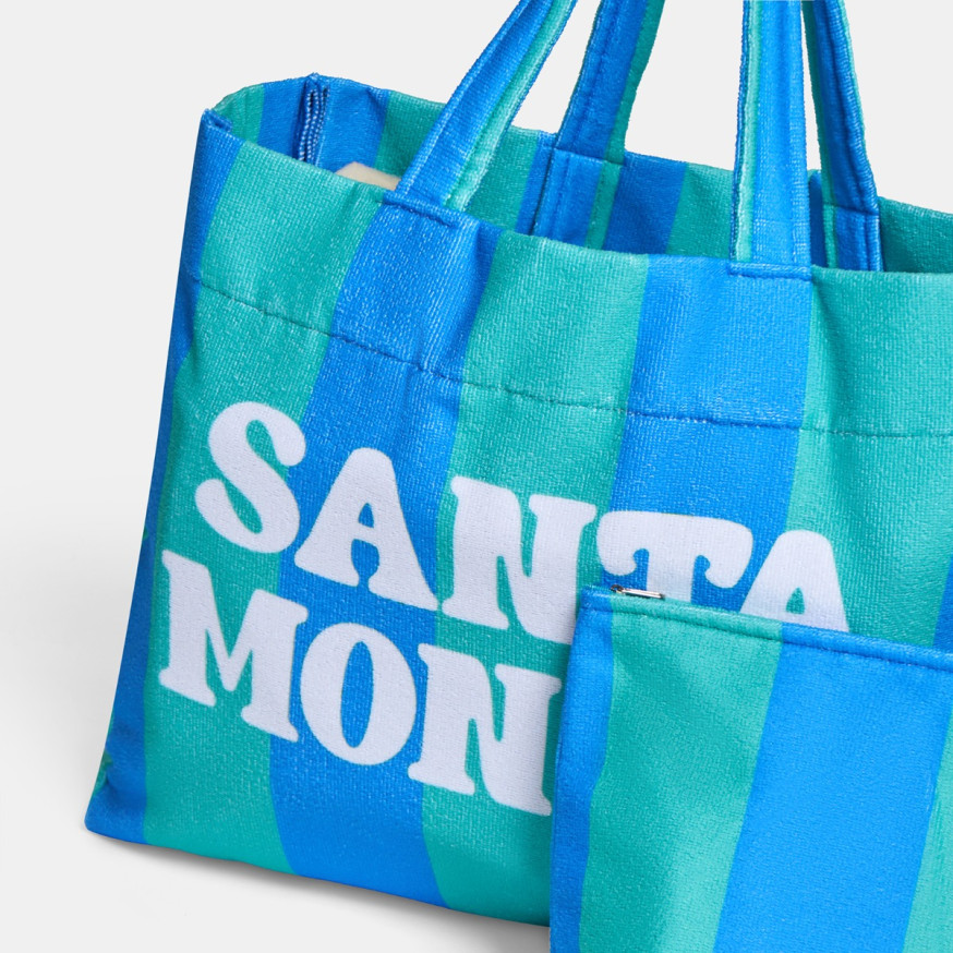 OHS Santa Monica Slogan Beach Bag & Pouch - Green/Blue