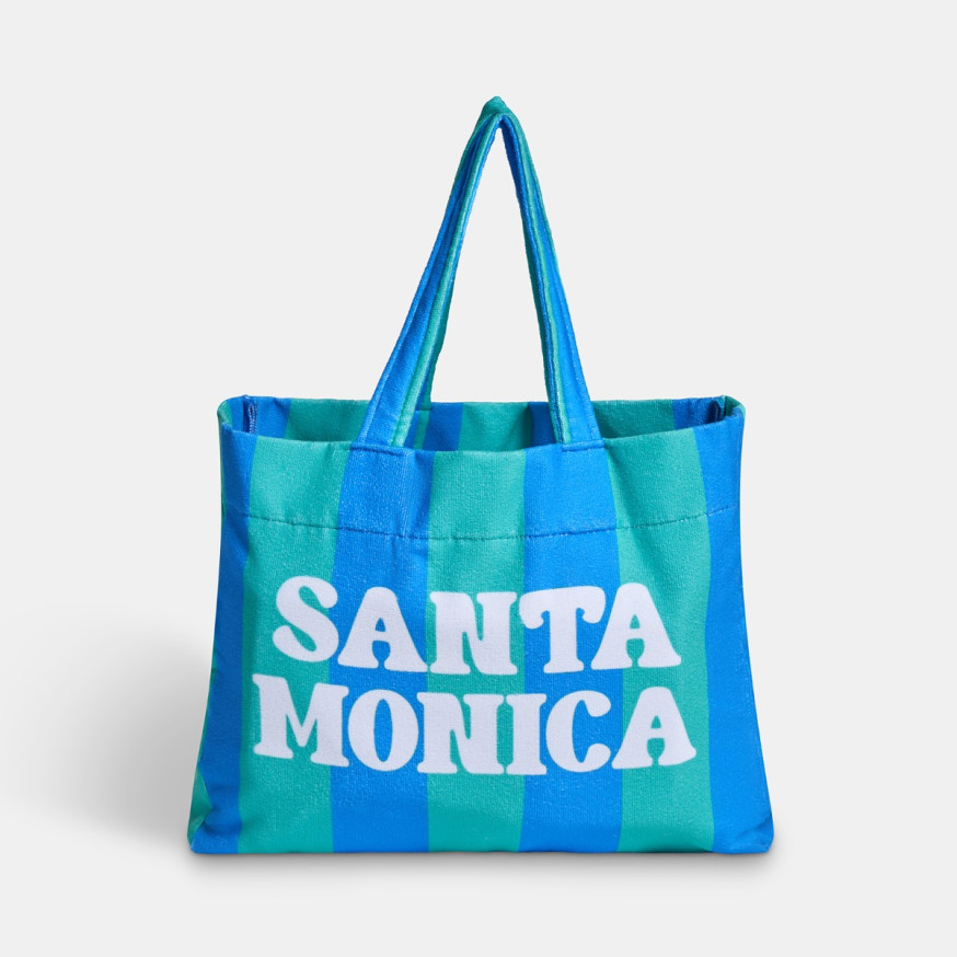 OHS Santa Monica Slogan Beach Bag & Pouch - Green/Blue
