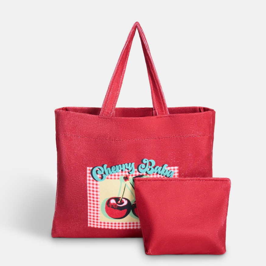 OHS Cherry Baby Slogan Beach Bag & Pouch - Red