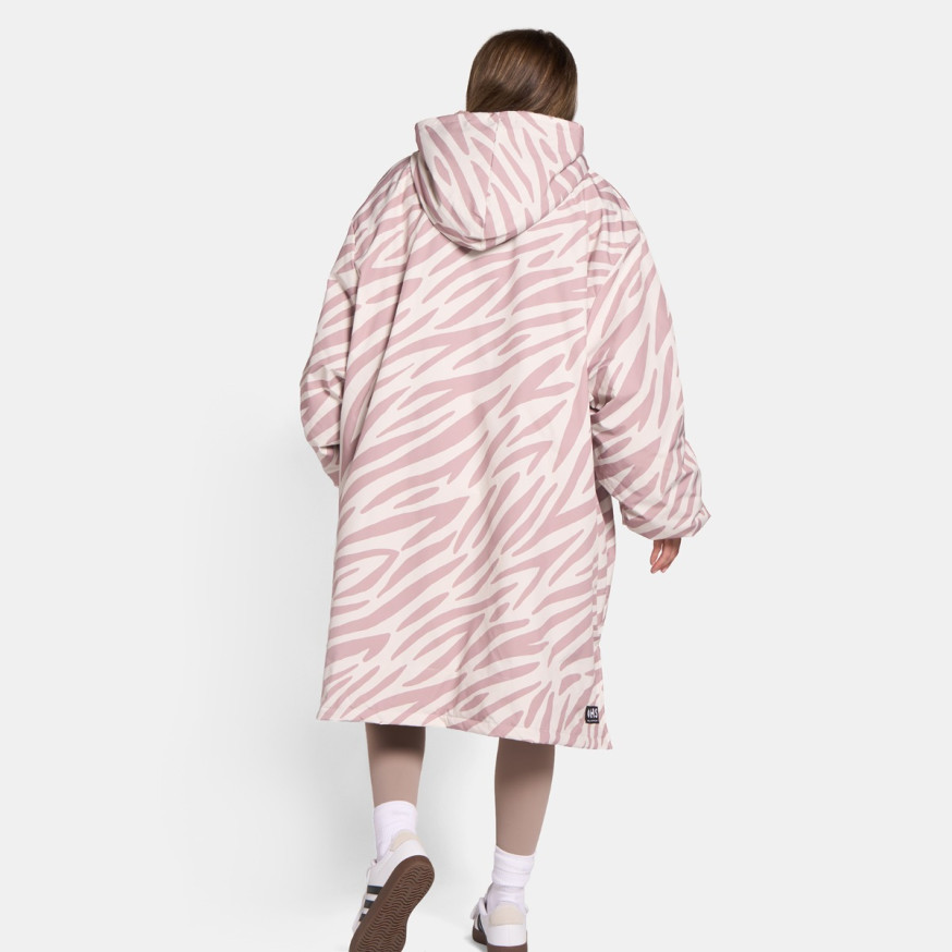 OHS Adults Water Resistant Zebra Print Sherpa Drying Robe - Beige