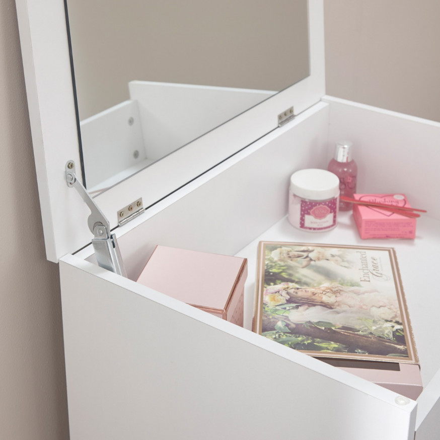 Compact Dressing Table with Stool - White