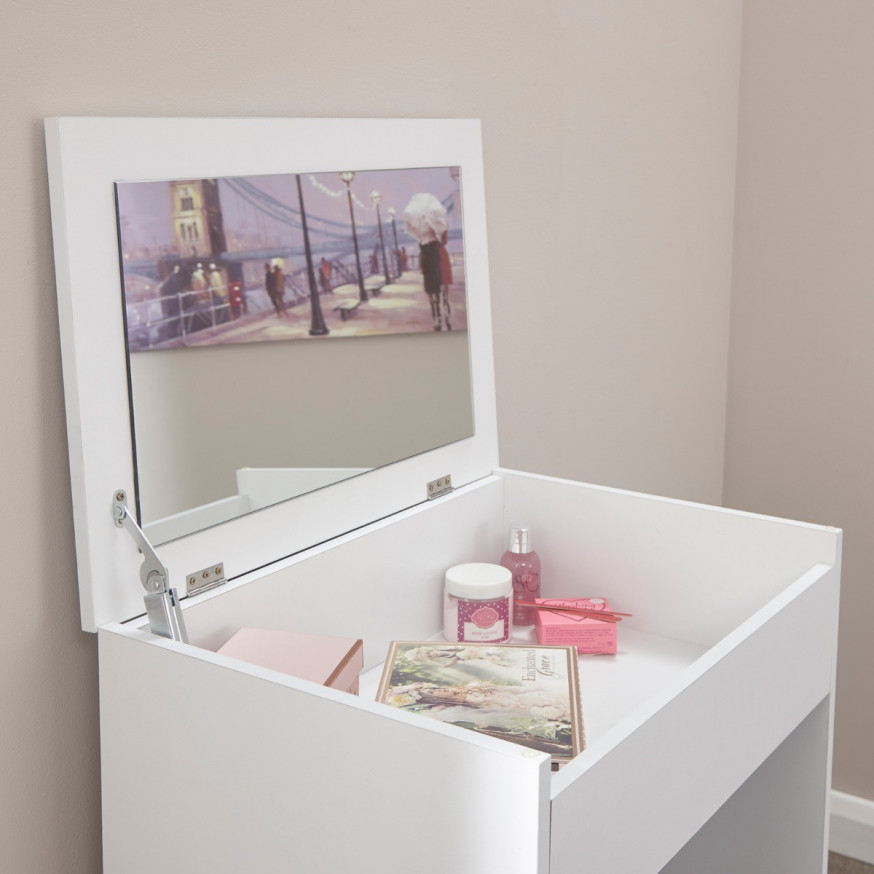 Compact Dressing Table with Stool - White
