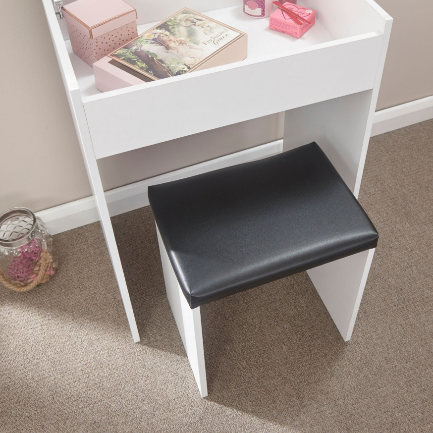 Compact Dressing Table with Stool - White