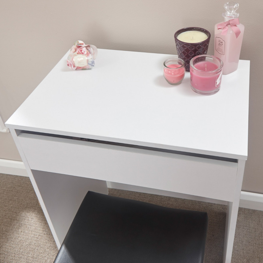 Compact Dressing Table with Stool - White
