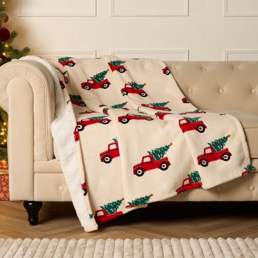 OHS Home for Christmas Printed Throw - Natural