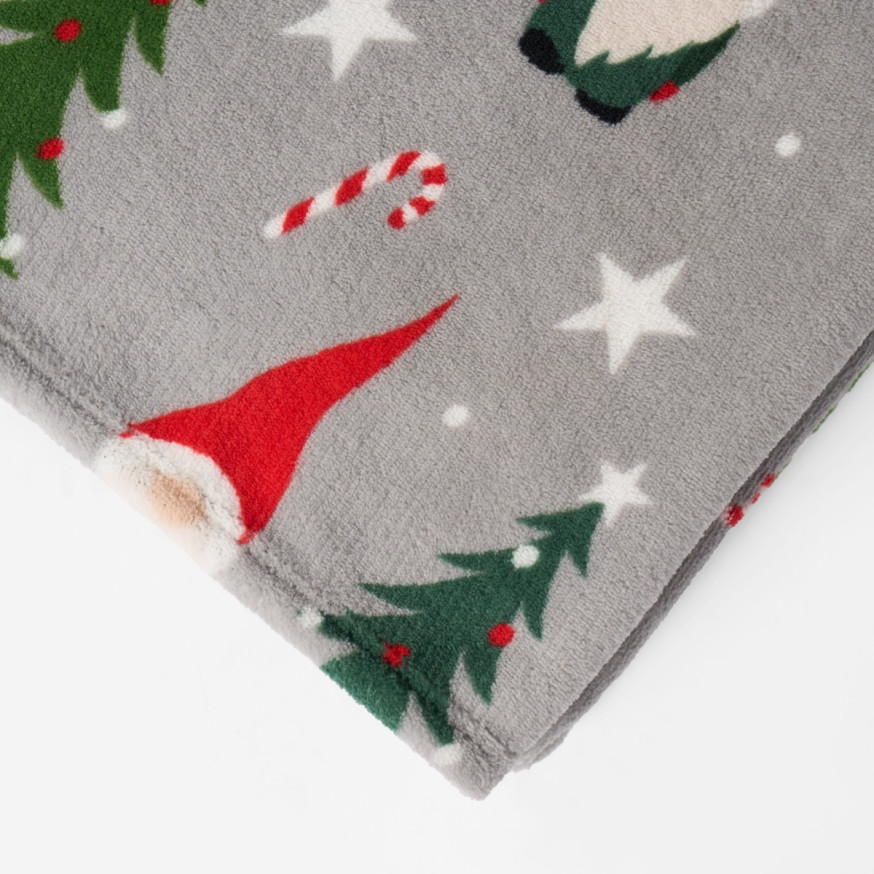 OHS Christmas Gonk Printed Throw - Grey