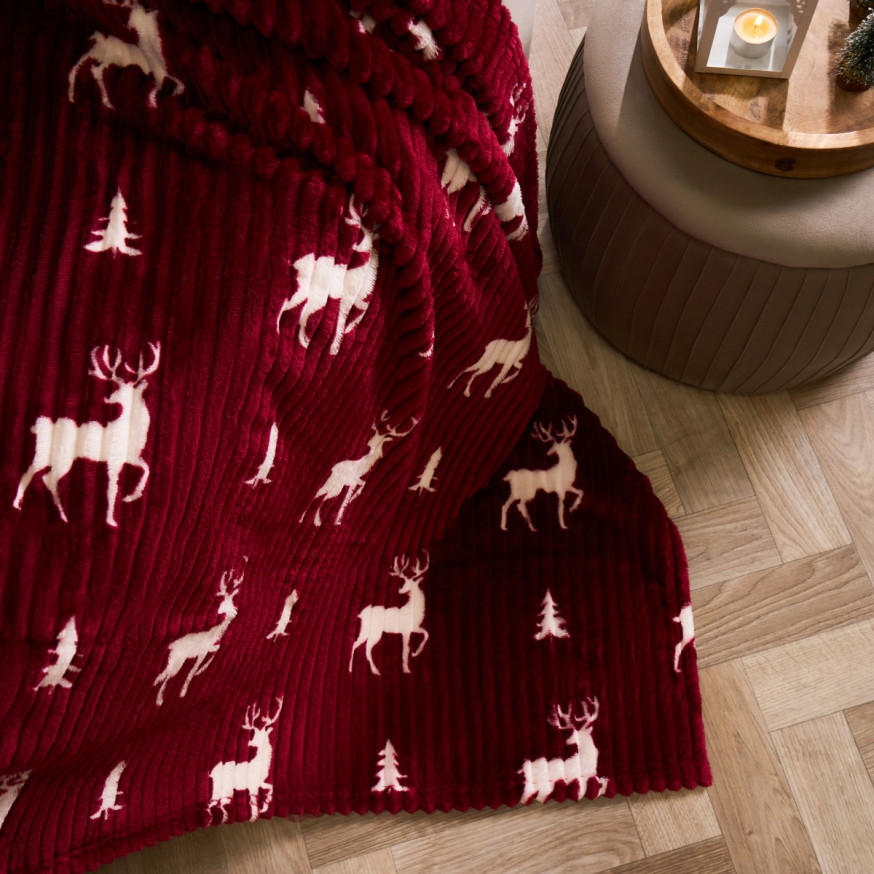OHS Ribbed Stag Throw Sherpa Reverse - Red