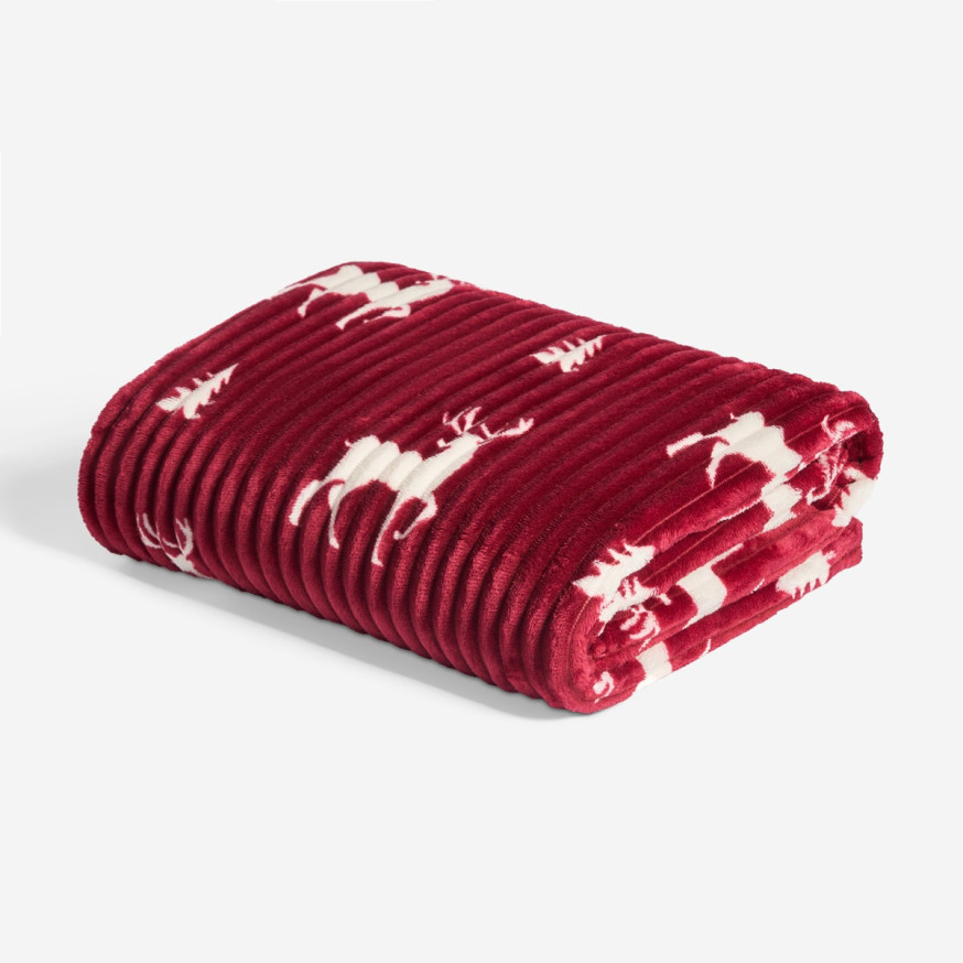 OHS Ribbed Stag Throw Sherpa Reverse - Red
